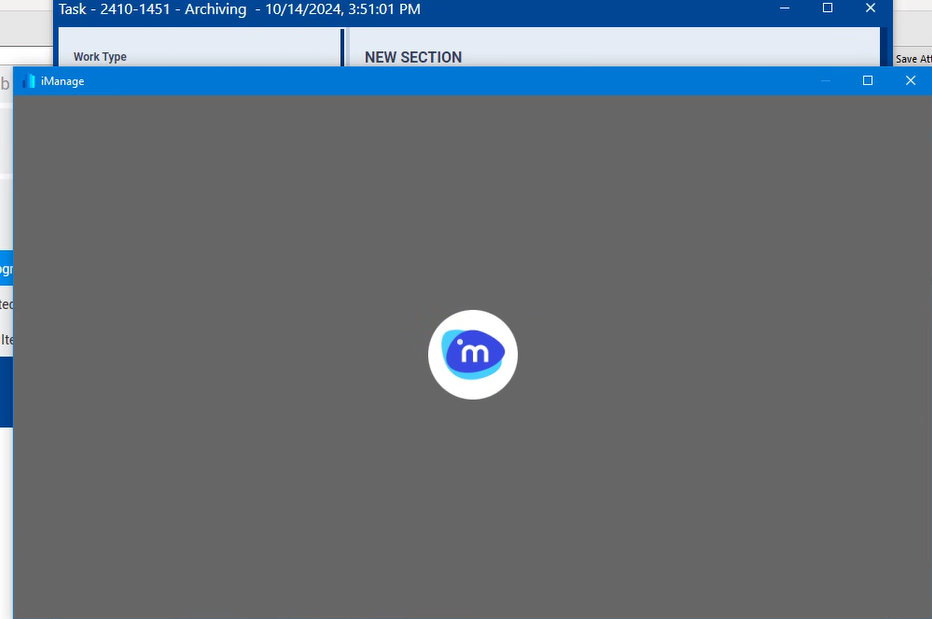 iManage - Workflow - Window Opening Workspace not loading
