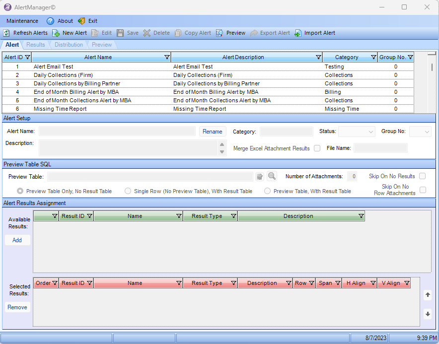 AlertManager GUI - Alert Tab
